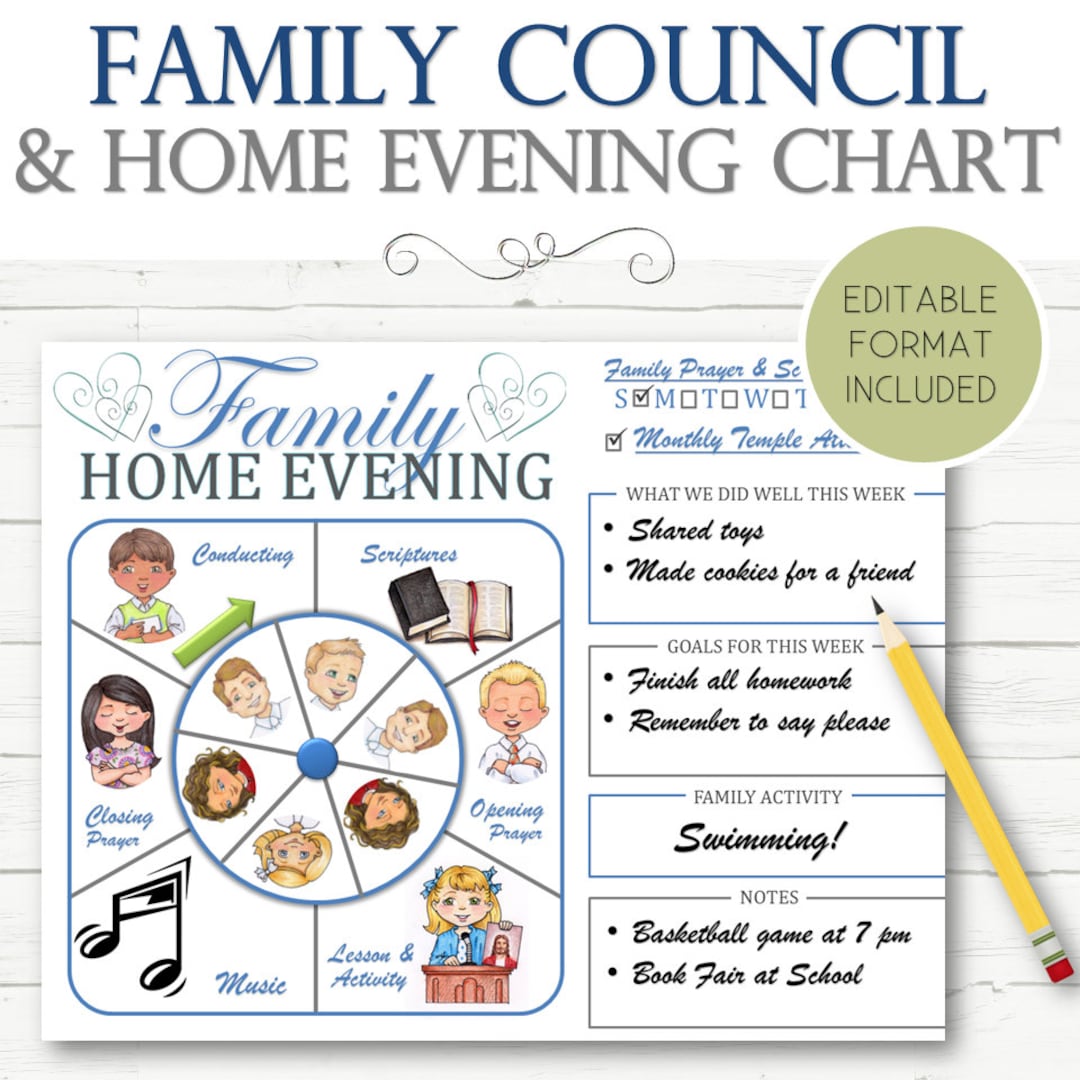 EDITABLE Family Council and Home Evening Chart - INSTANT DOWNLOAD - Etsy