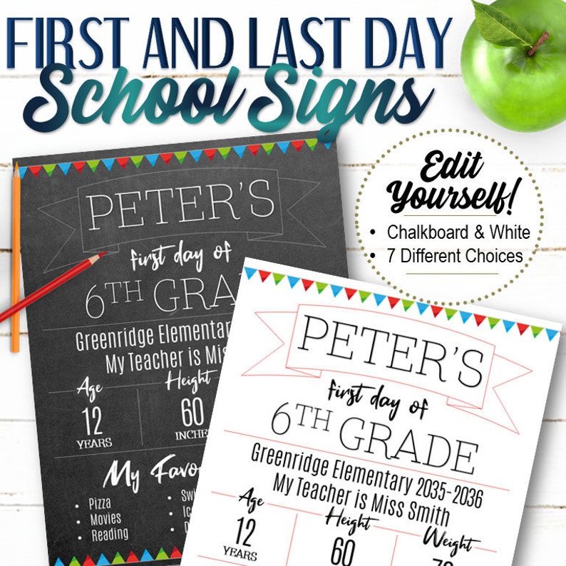 EDITABLE First and Last Day of School Sign INSTANT DOWNLOAD - Etsy