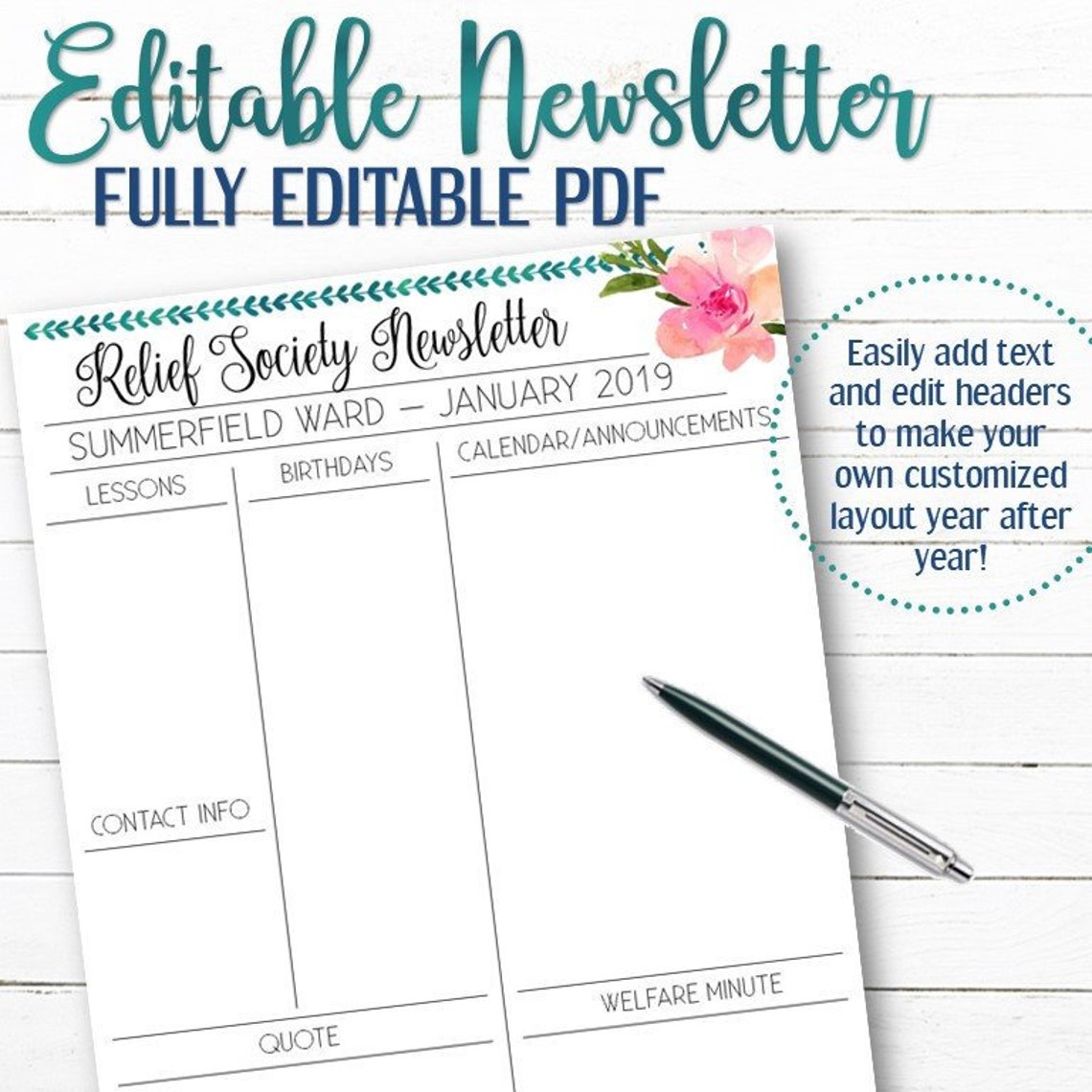 EDITABLE Relief Society Newsletter INSTANT DOWNLOAD | Etsy