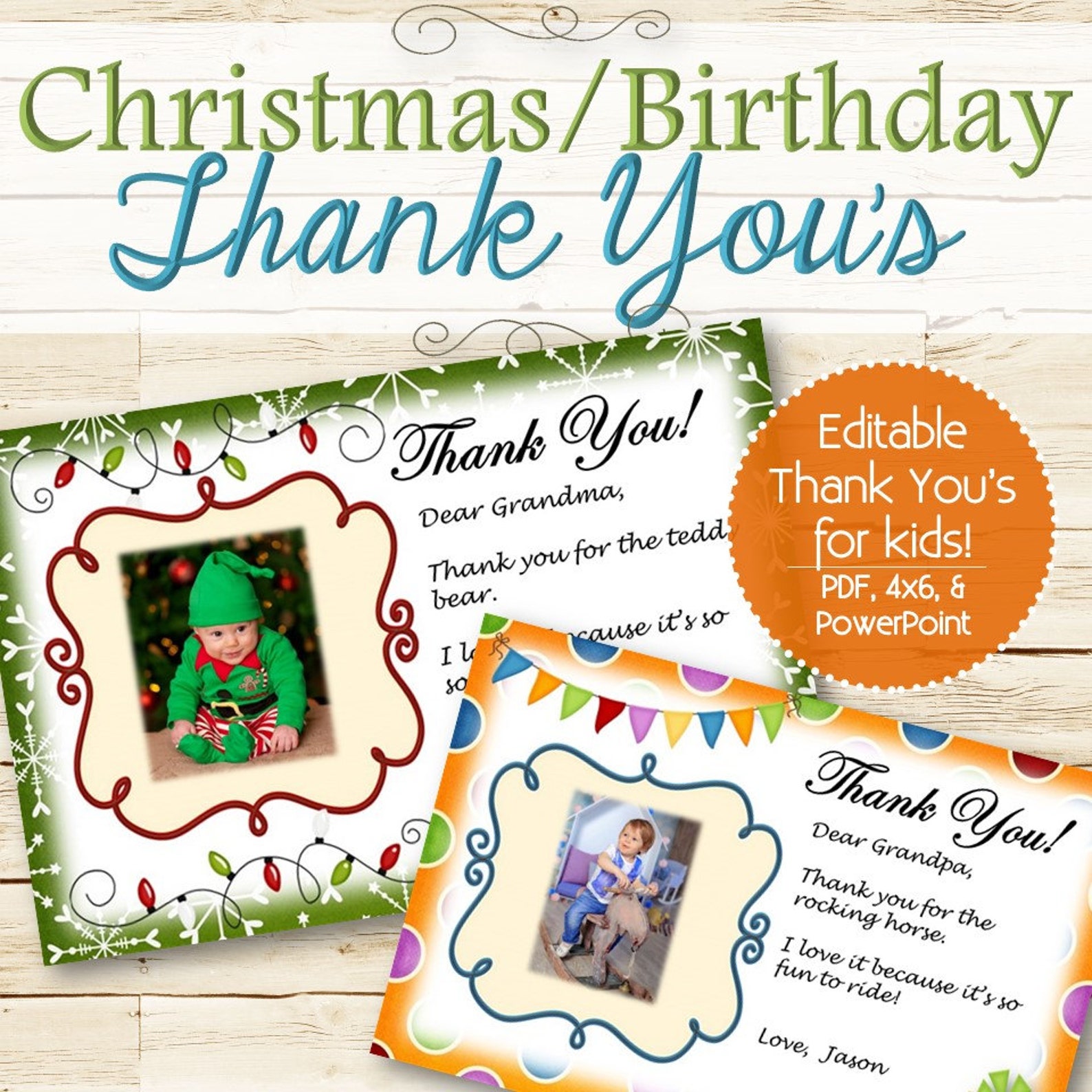EDITABLE Thank You Notes for Kids christmas and Birthdays - Etsy