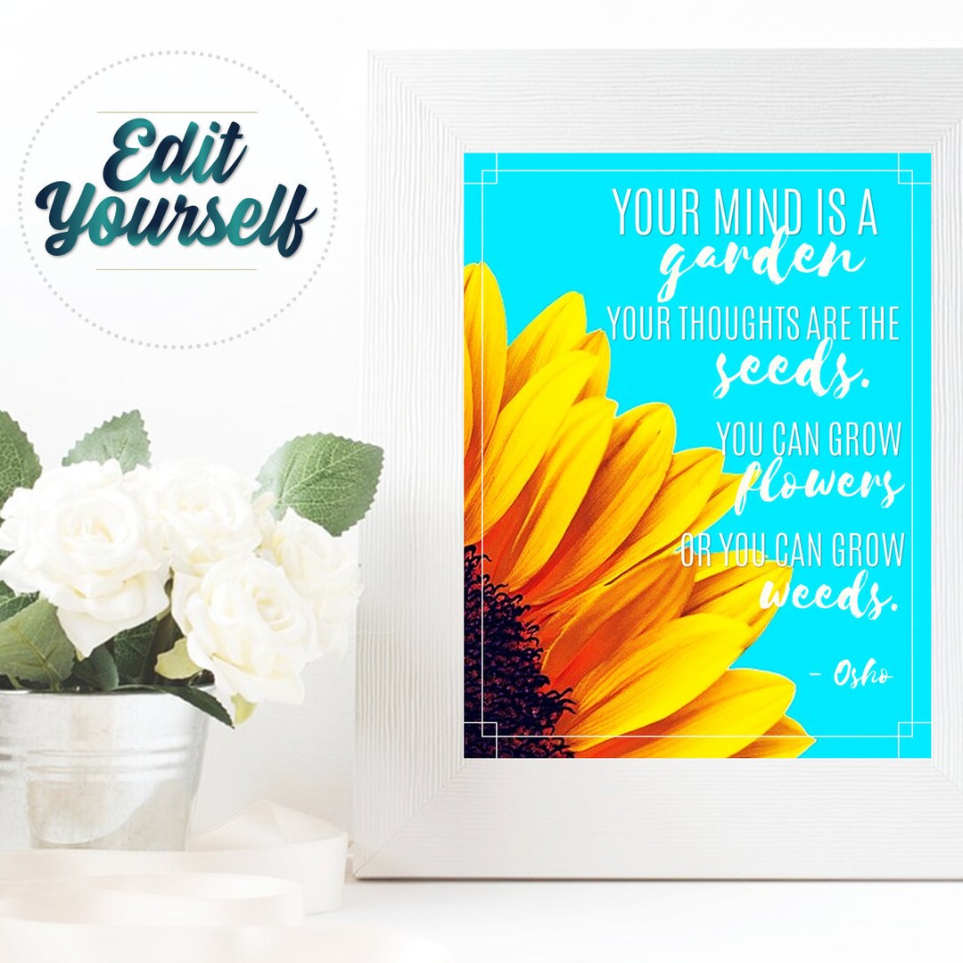 EDITABLE Your Mind is a Garden Printable - INSTANT DOWNLOAD - Etsy