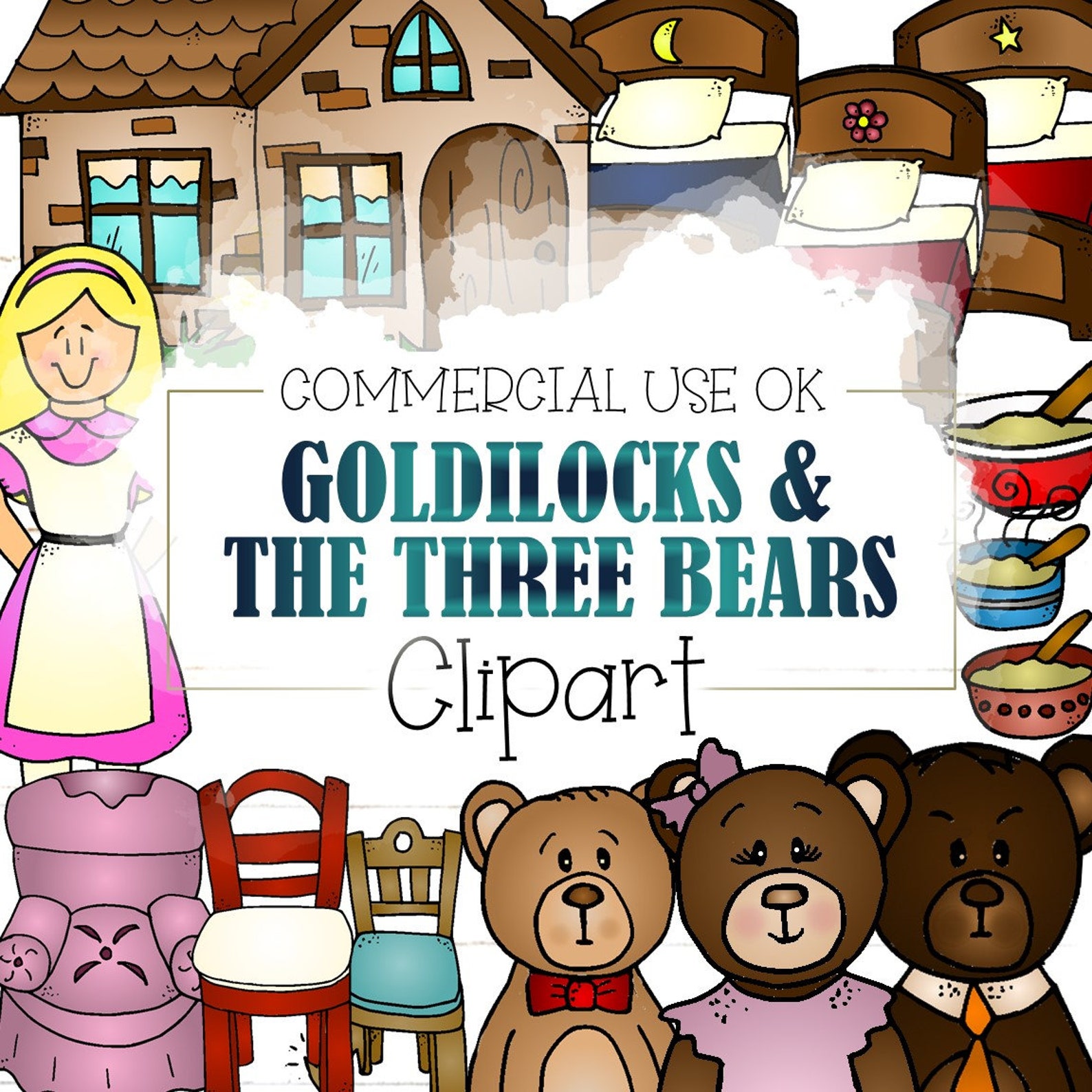 Goldilocks and the 3 Bears Clipart cu and Cu4cu OK INSTANT - Etsy