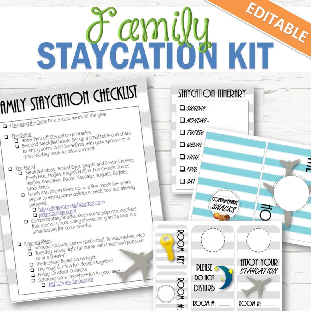 EDITABLE Family Staycation Kit - INSTANT DOWNLOAD - Etsy