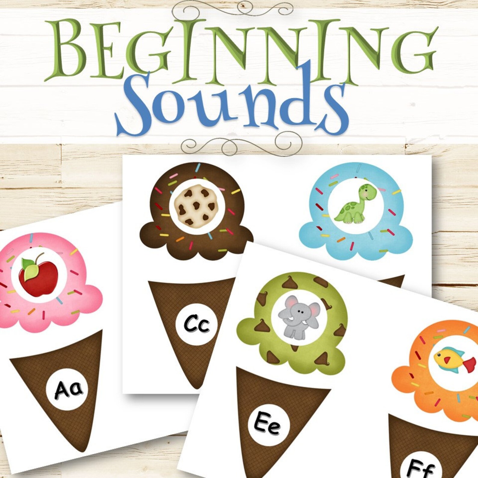 Beginning Sounds Ice-cream Game and Flashcards INSTANT | Etsy