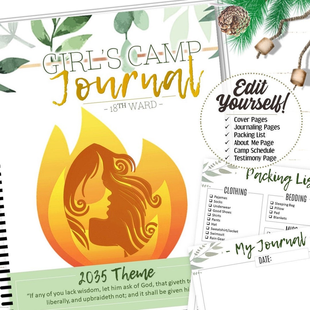 EDITABLE Young Women Girls Camp Journal, Packing List and About Me Page ...