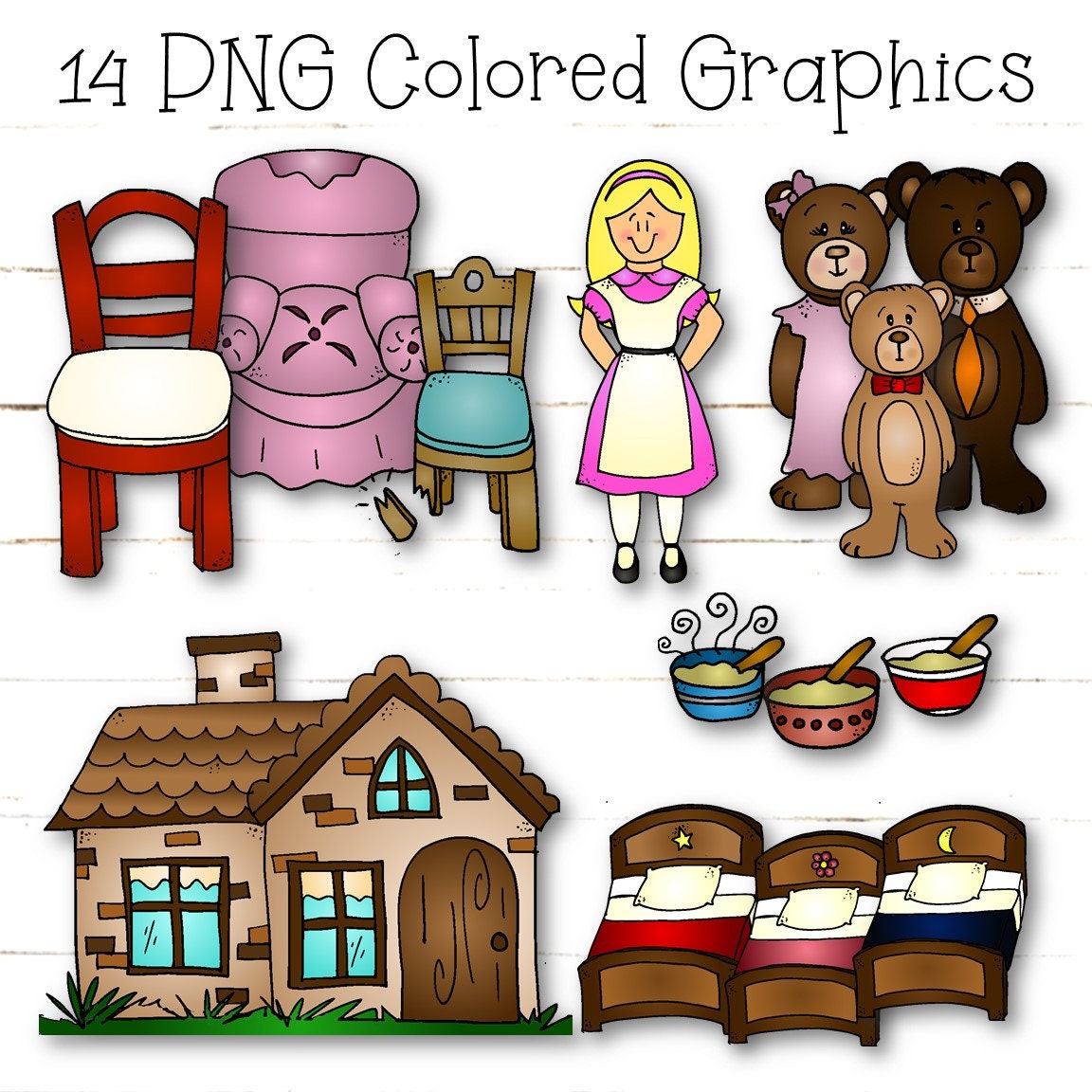 Goldilocks and the 3 Bears Clipart (cu and Cu4cu OK) - INSTANT DOWNLOAD ...