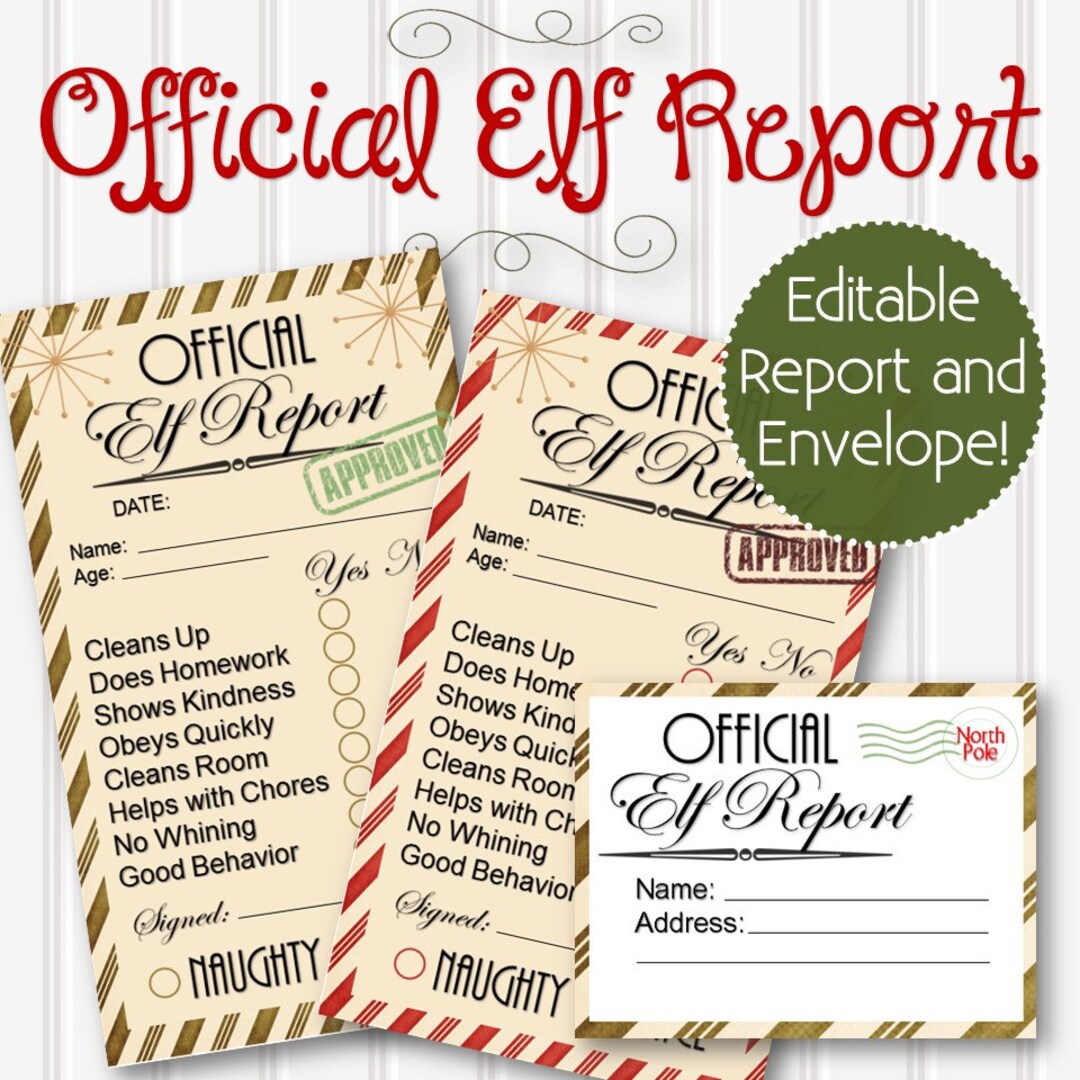EDITABLE Official Elf Reports - INSTANT DOWNLOAD - Etsy