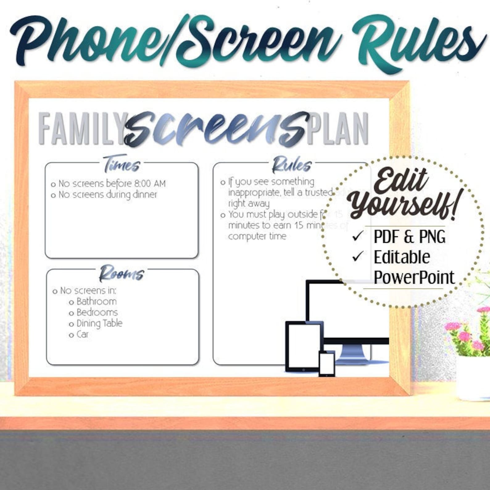 EDITABLE Screens and Phone Rules INSTANT DOWNLOAD - Etsy