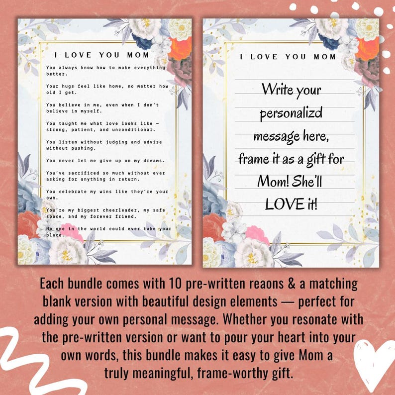 Reasons I Love You Mom Print, Mother's Day Floral Gift (digital ...