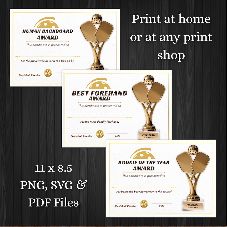 Funny & Serious Pickleball Award Certificates: Printable Tournament ...