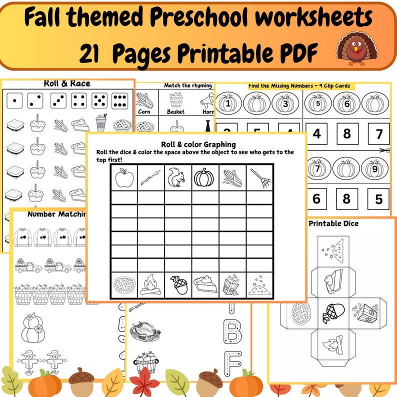 Printable Fall Thanksgiving Preschool Activity Bundle, Preschool ...