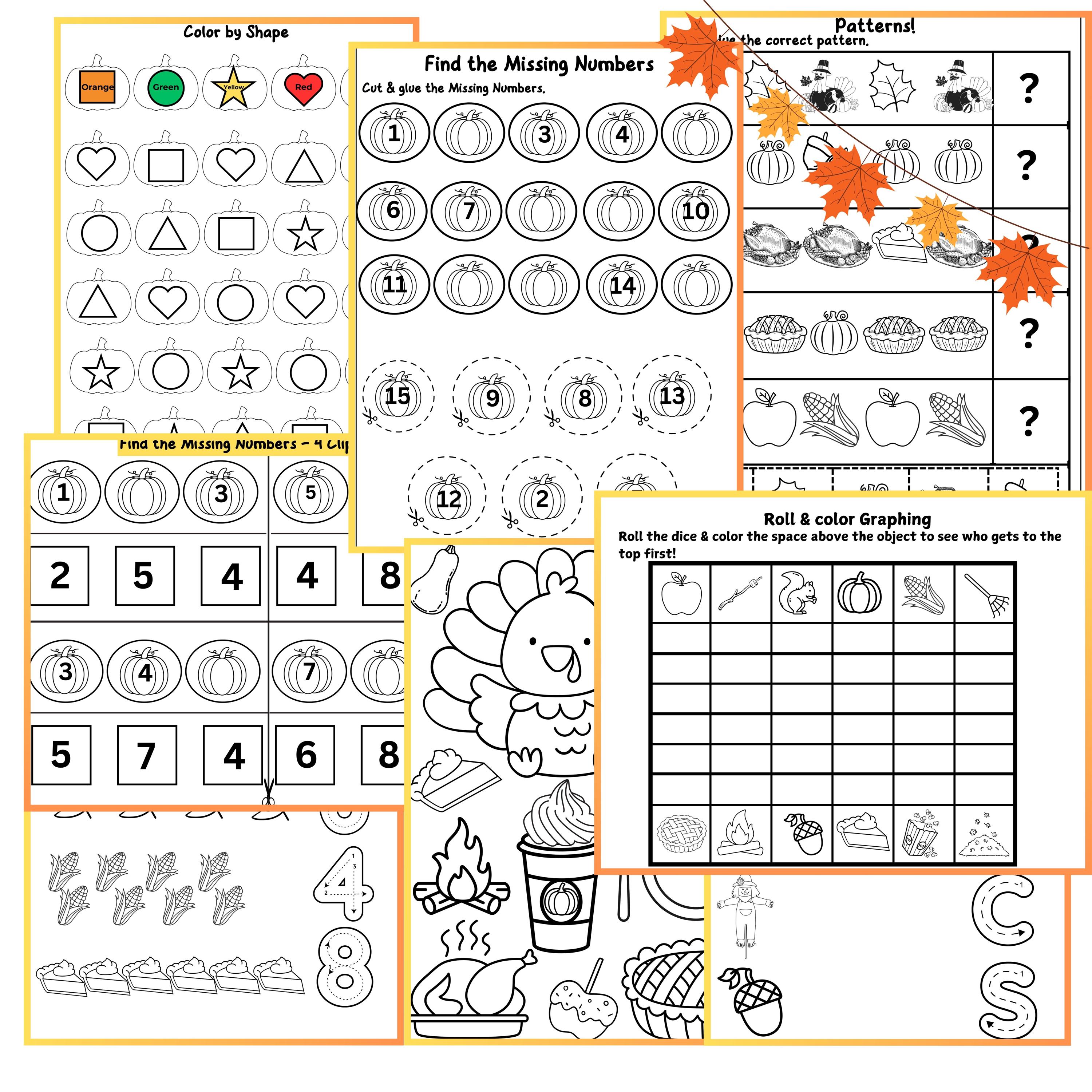 Printable Fall Thanksgiving Preschool Activity Bundle, Preschool ...