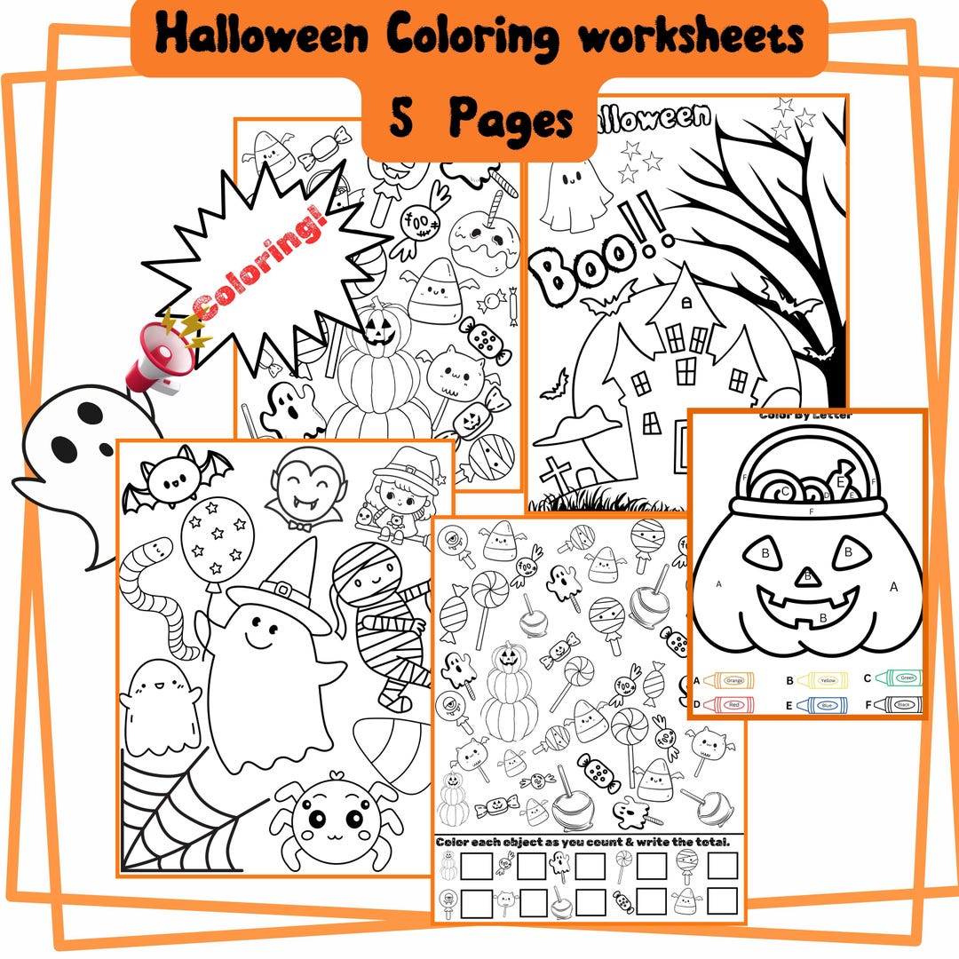 Printable Halloween Coloring Worksheets, Preschool or Kindergarten ...