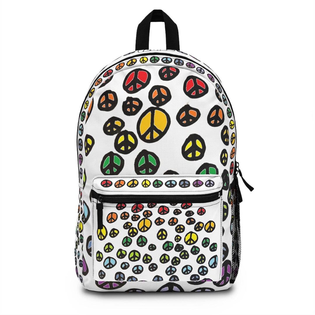 Colorful Peace Symbol Backpack, Trendy Daypack, Bohemian School Bag ...