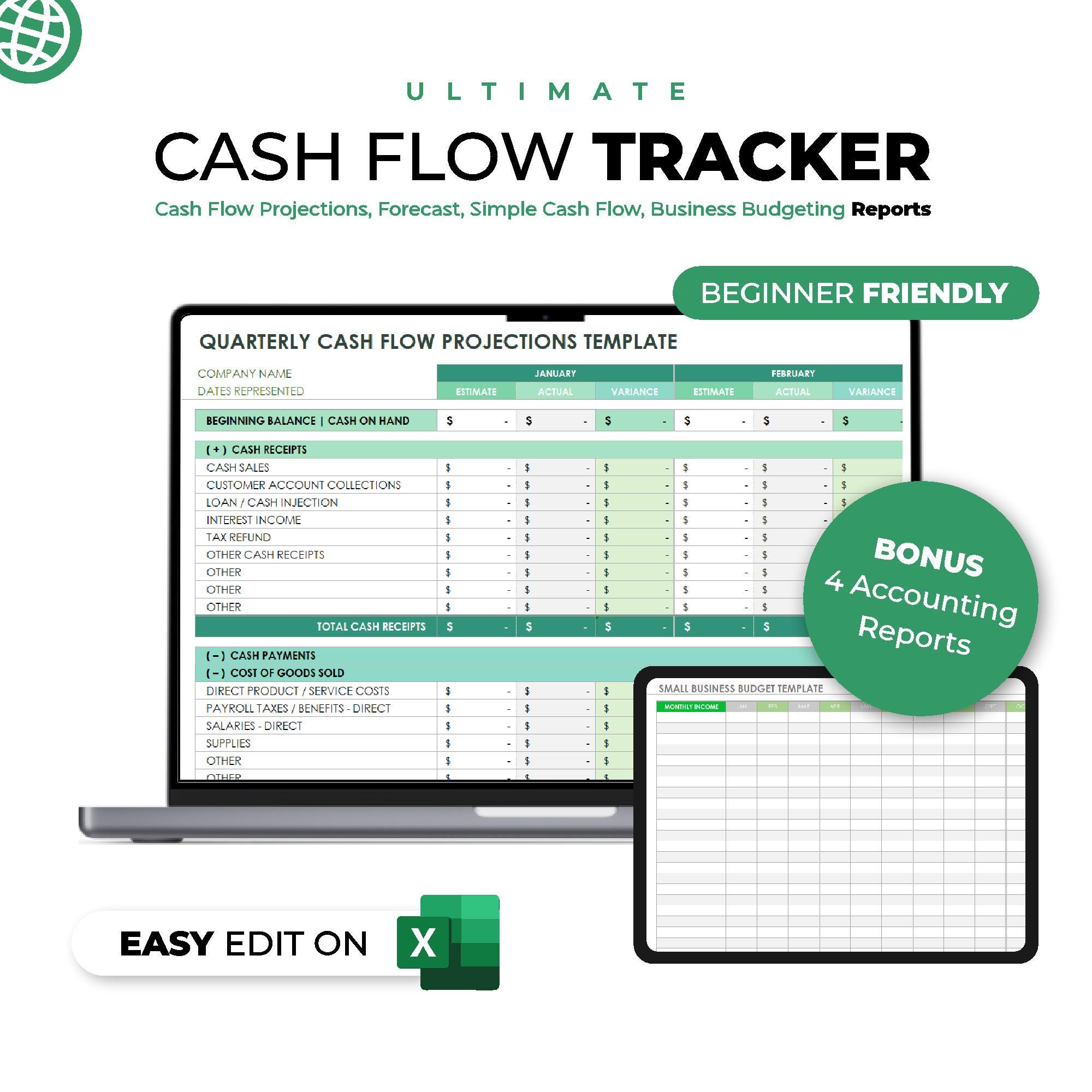 Cash Flow Tracker & Forecast Spreadsheet | Business Budget, Cash Flow ...