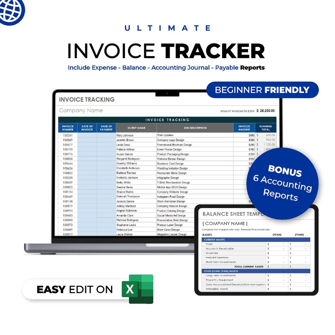 Invoice Tracker Excel Template, Invoice Management Tool, Small Business ...