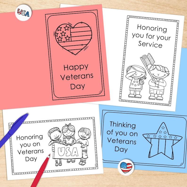 Veterans Day Printable Cards for Kids to Color, Classroom Card Craft ...