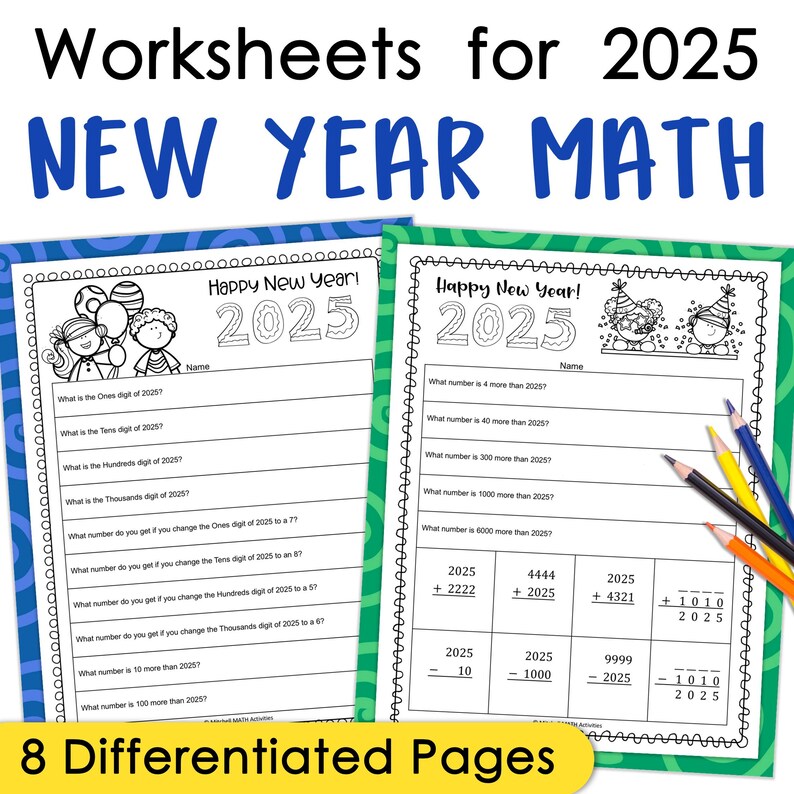 Happy New Year Math Worksheets for 2025 Fun Review for 2nd, 3rd, 4th ...