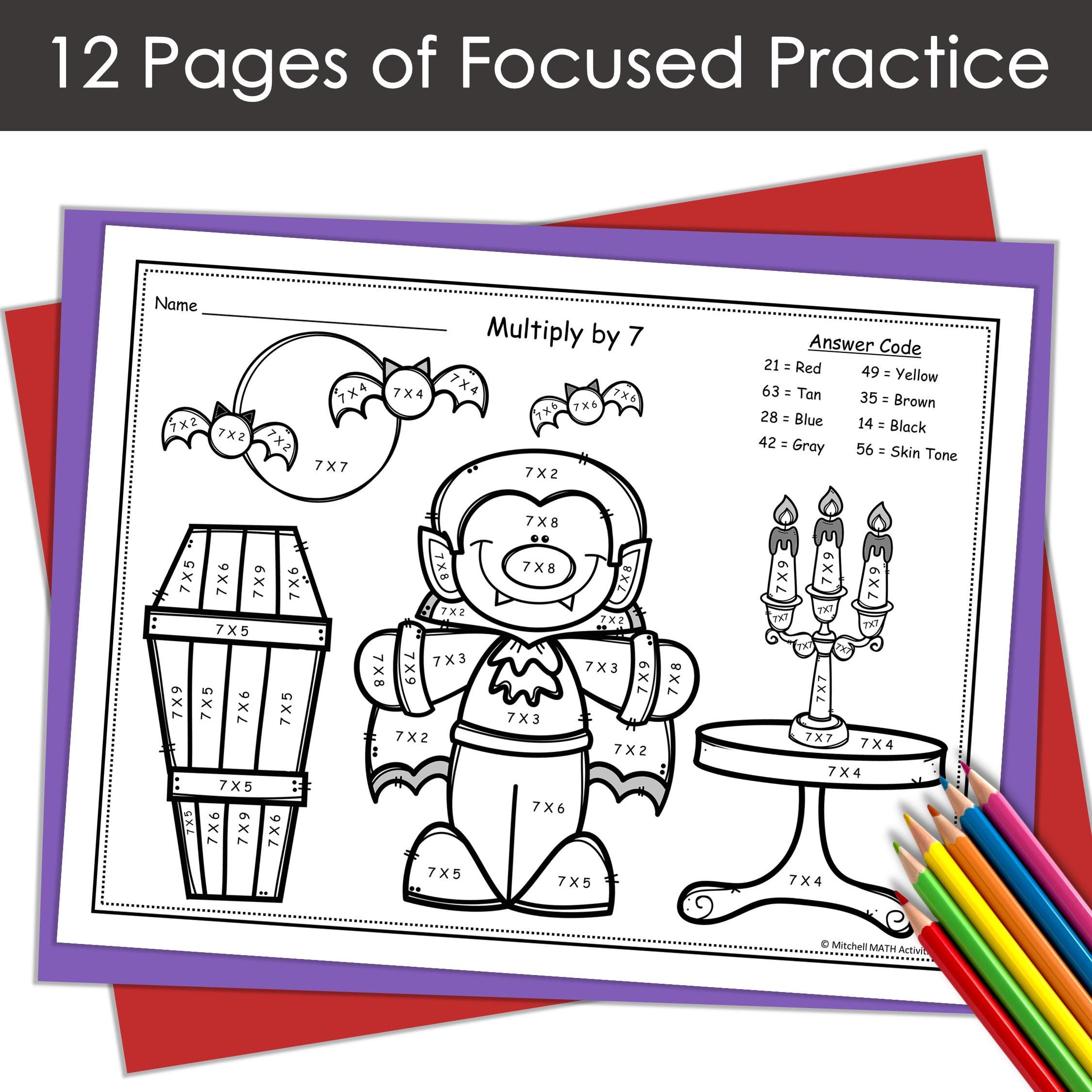 Halloween Multiplication Fact Fluency Practice Color by Code October ...