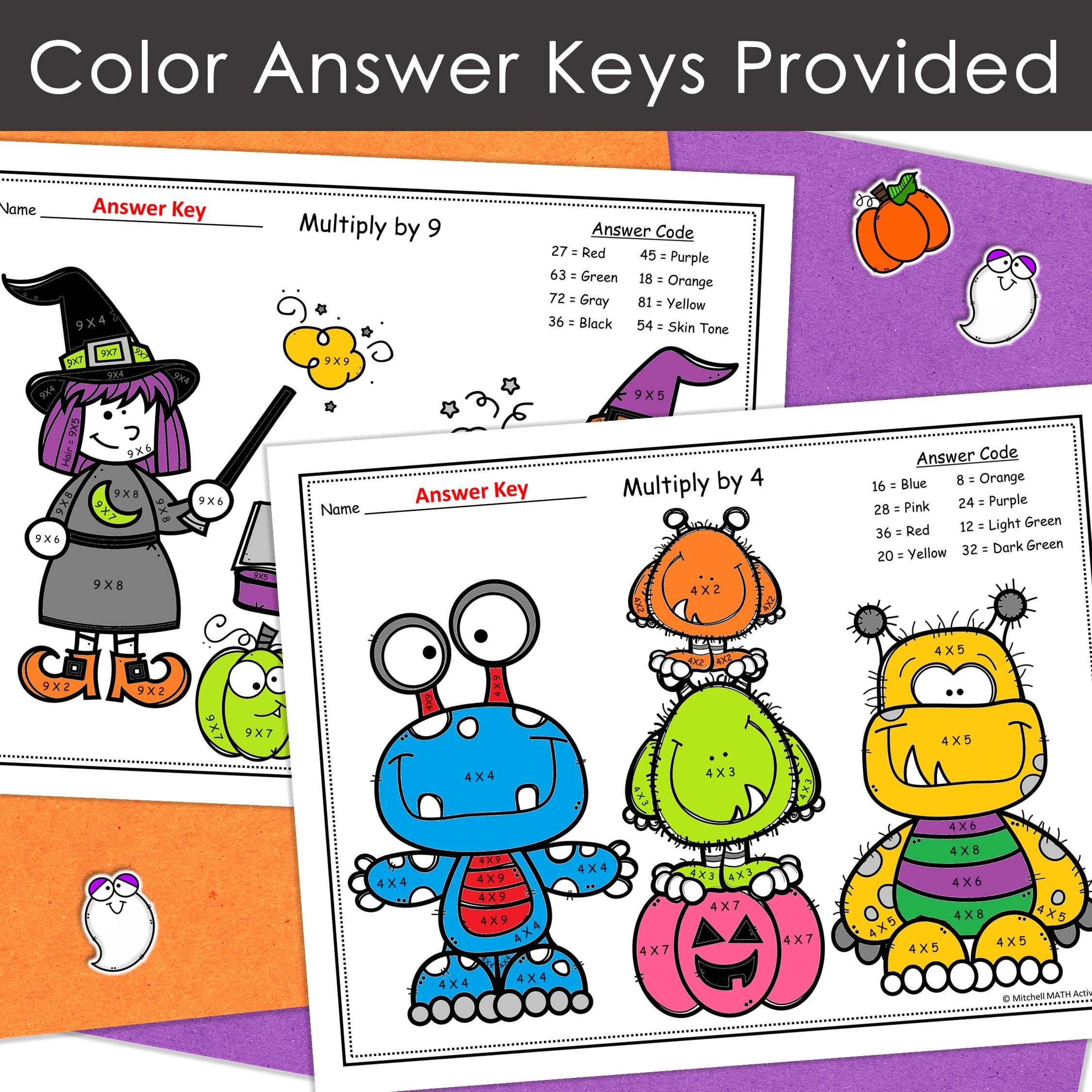 Halloween Multiplication Fact Fluency Practice Color by Code October ...