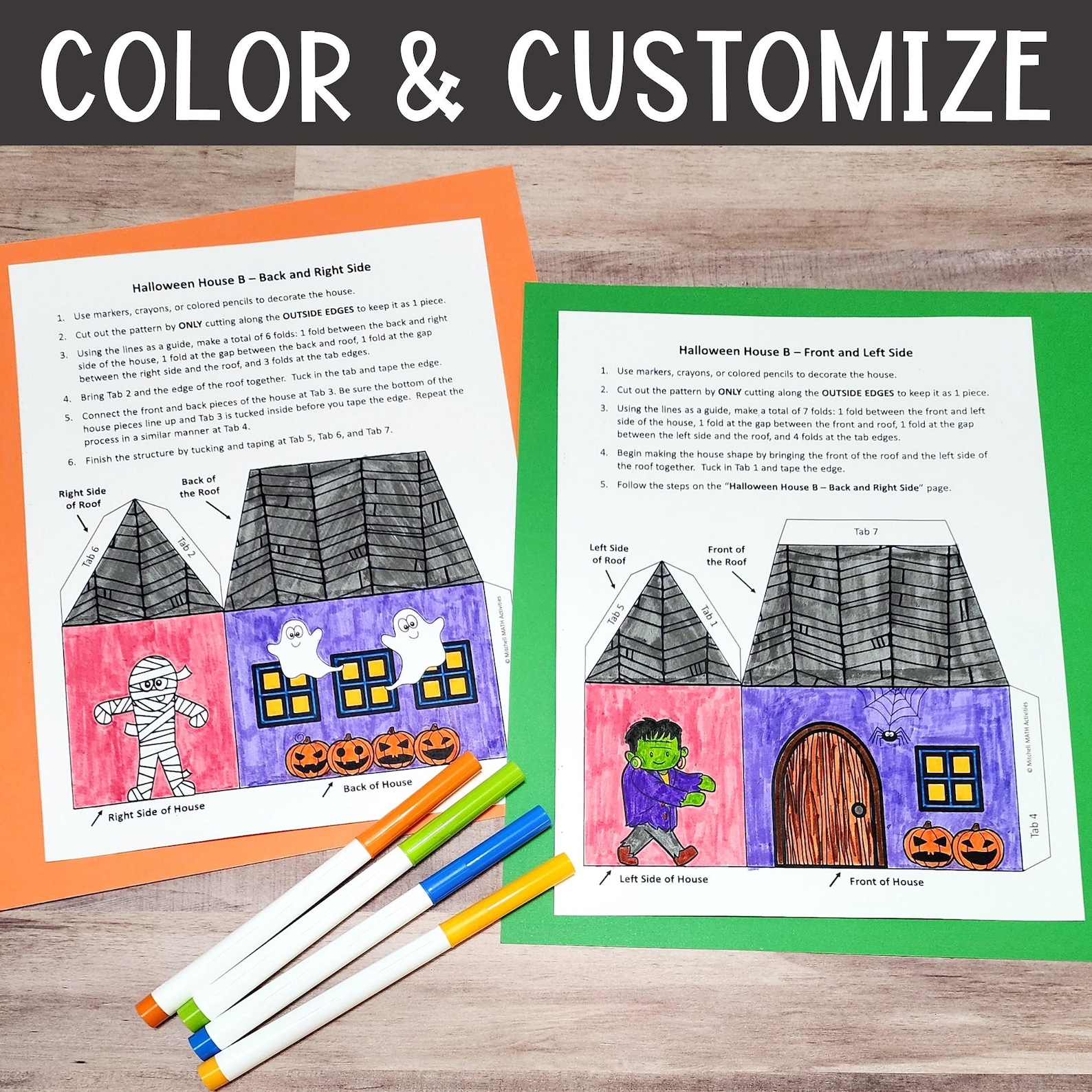 Kids Halloween Craft Haunted House Scene 3D Printable Paper Patterns ...