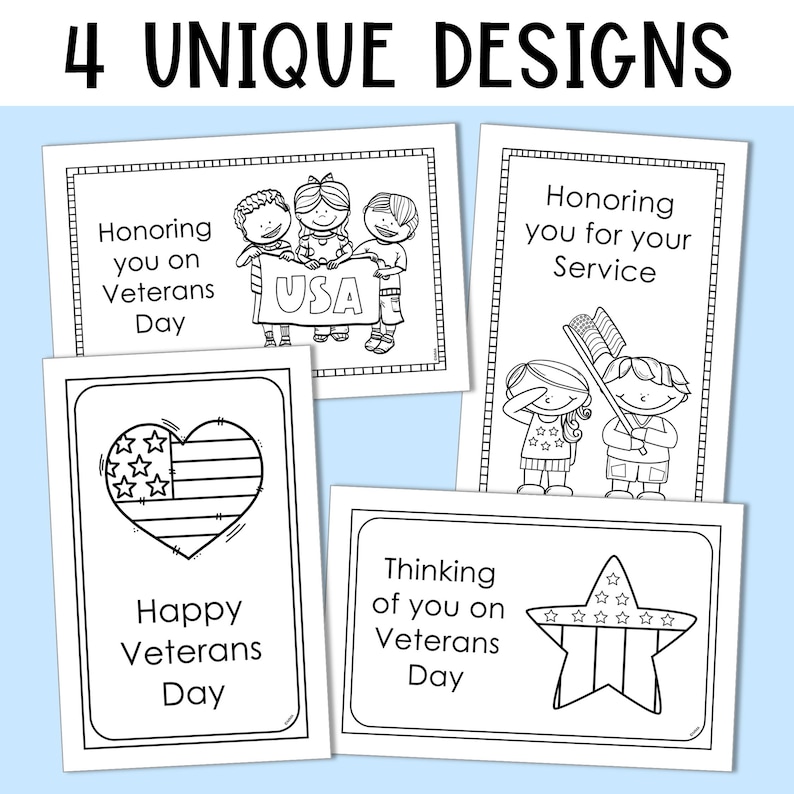 Veterans Day Printable Cards for Kids to Color, Classroom Card Craft ...