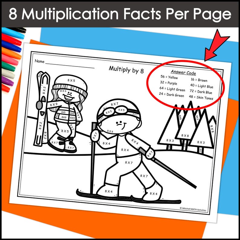 Multiplication Fact Fluency Practice Color by Number Winter 3rd Grade ...