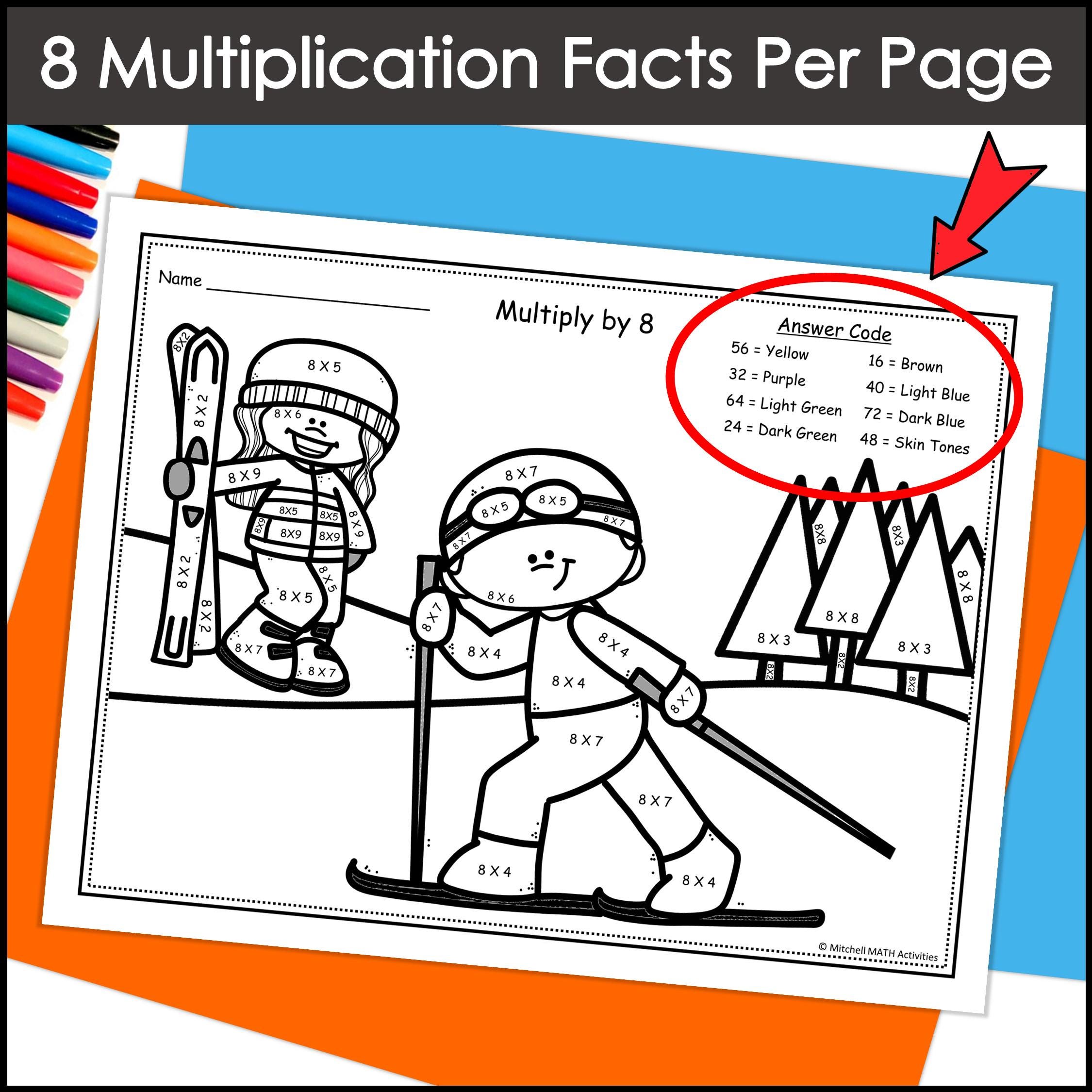 Multiplication Fact Fluency Practice Color by Number Winter 3rd Grade ...
