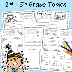 Happy New Year Math Worksheets for 2025 Fun Review for 2nd, 3rd, 4th ...