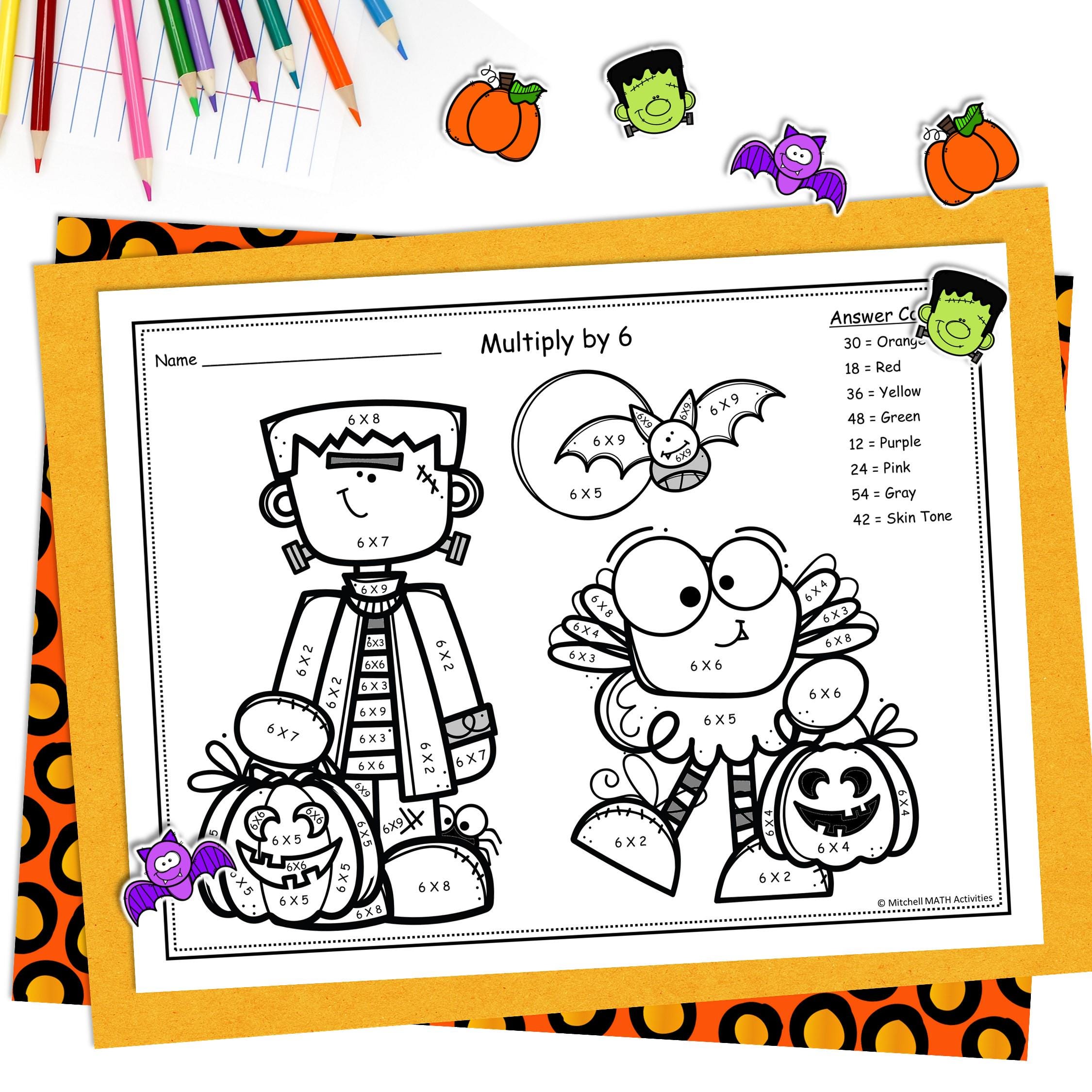 Halloween Multiplication Fact Fluency Practice Color by Code October ...