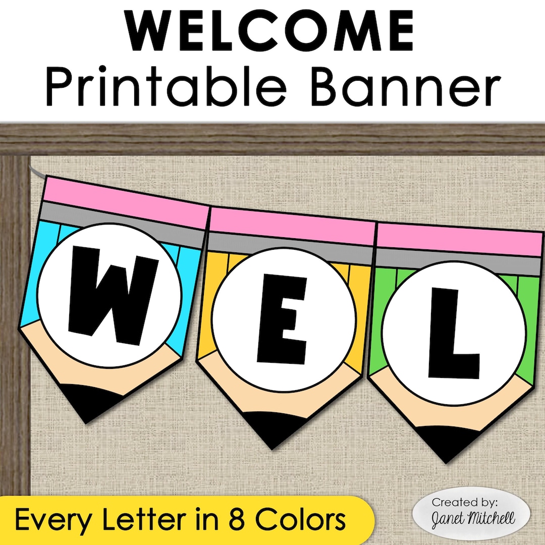 Printable Pencil Welcome Banner for Back to School Time With 8 Colors ...