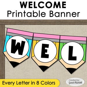 Printable Pencil Welcome Banner for Back to School Time With 8 Colors ...