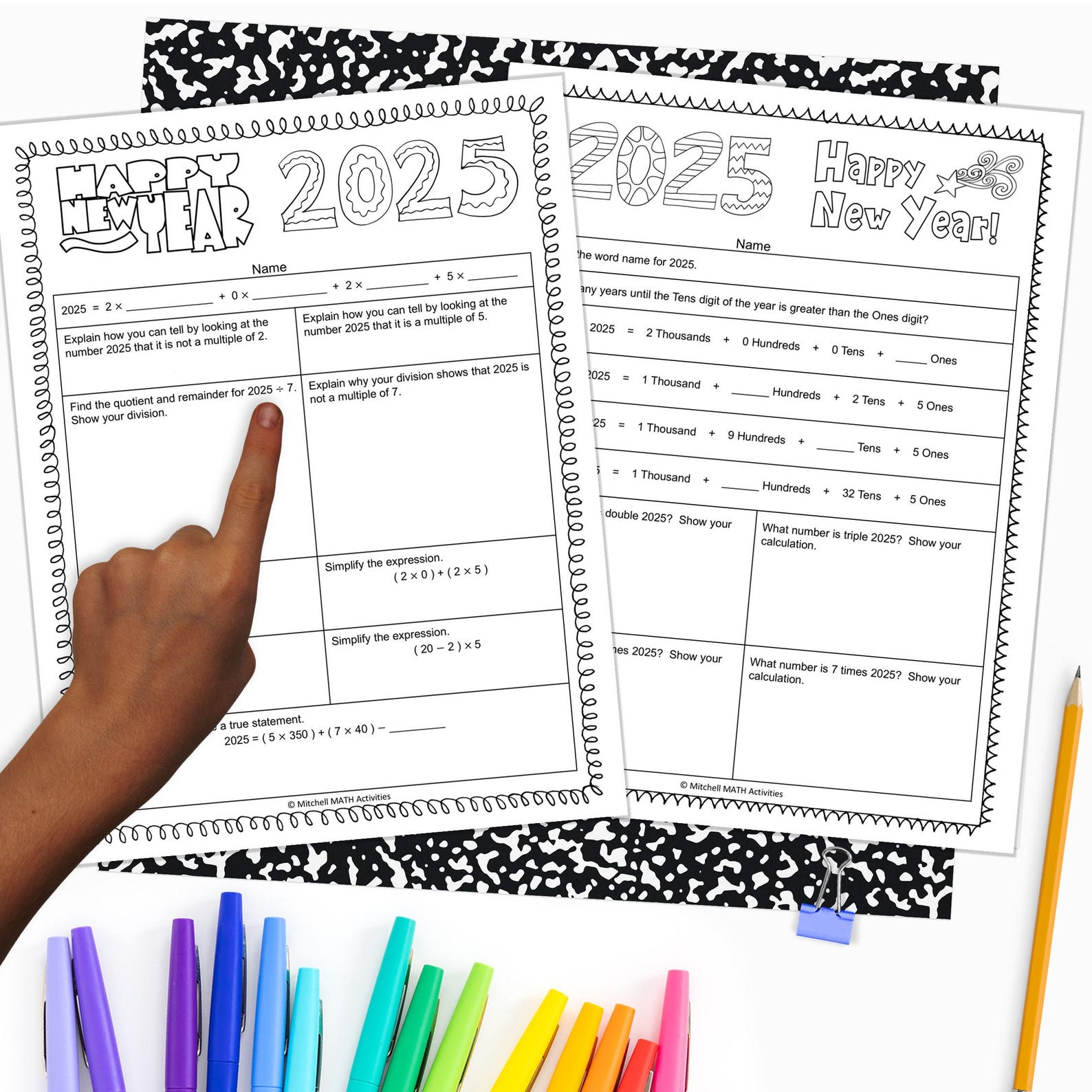 Happy New Year Math Worksheets for 2025 Fun Review for 2nd, 3rd, 4th ...