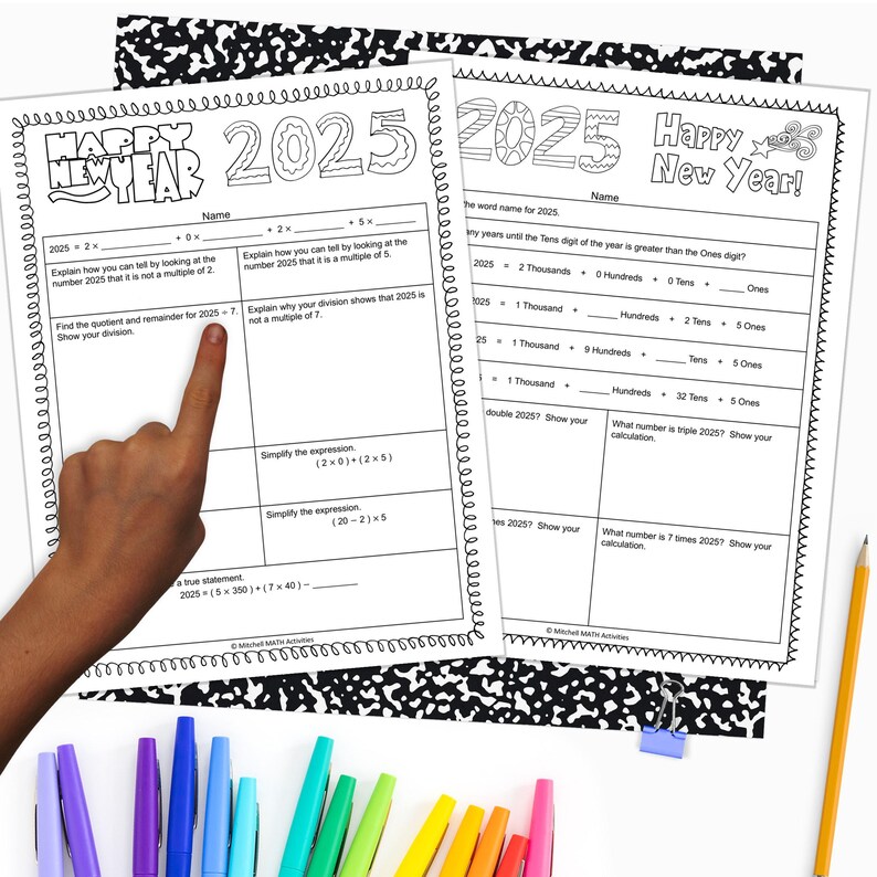 Happy New Year Math Worksheets for 2025 Fun Review for 2nd, 3rd, 4th ...