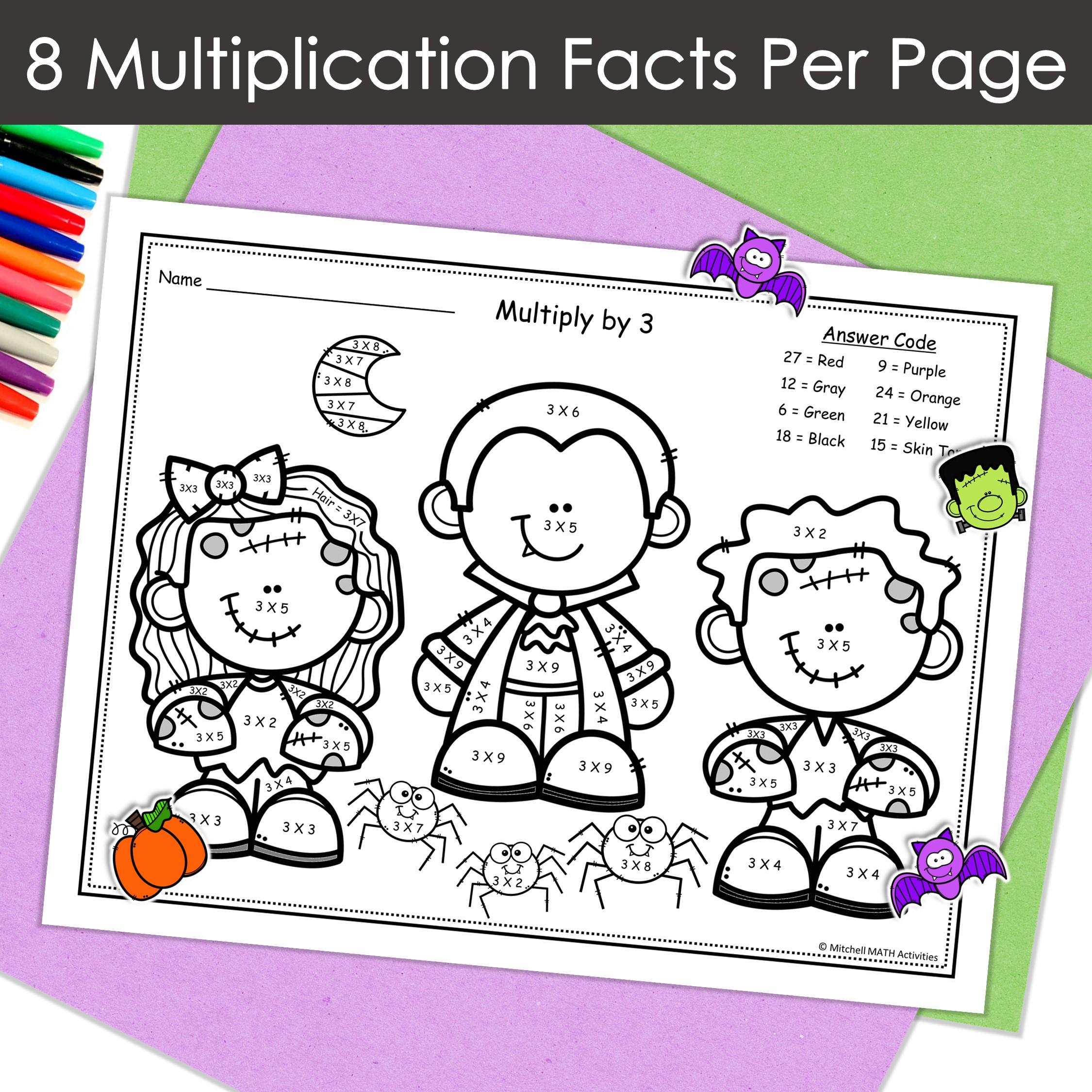 Halloween Multiplication Fact Fluency Practice Color by Code October ...