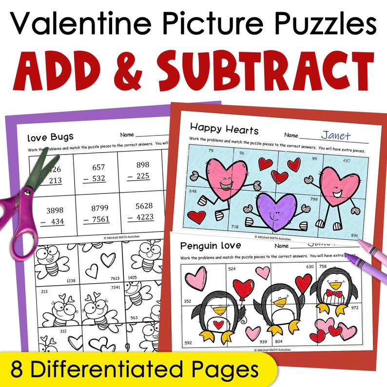 Valentine’s Day Math Practice 2nd and 3rd Grade Multi-digit Addition ...