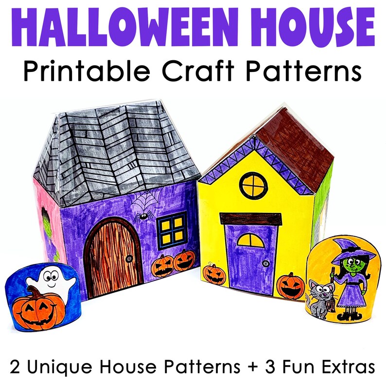 Kids Halloween Craft Haunted House Scene 3D Printable Paper Patterns ...