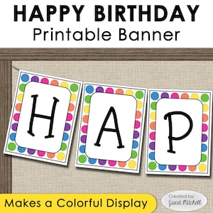 Happy Birthday Colorful Printable Banner - Etsy