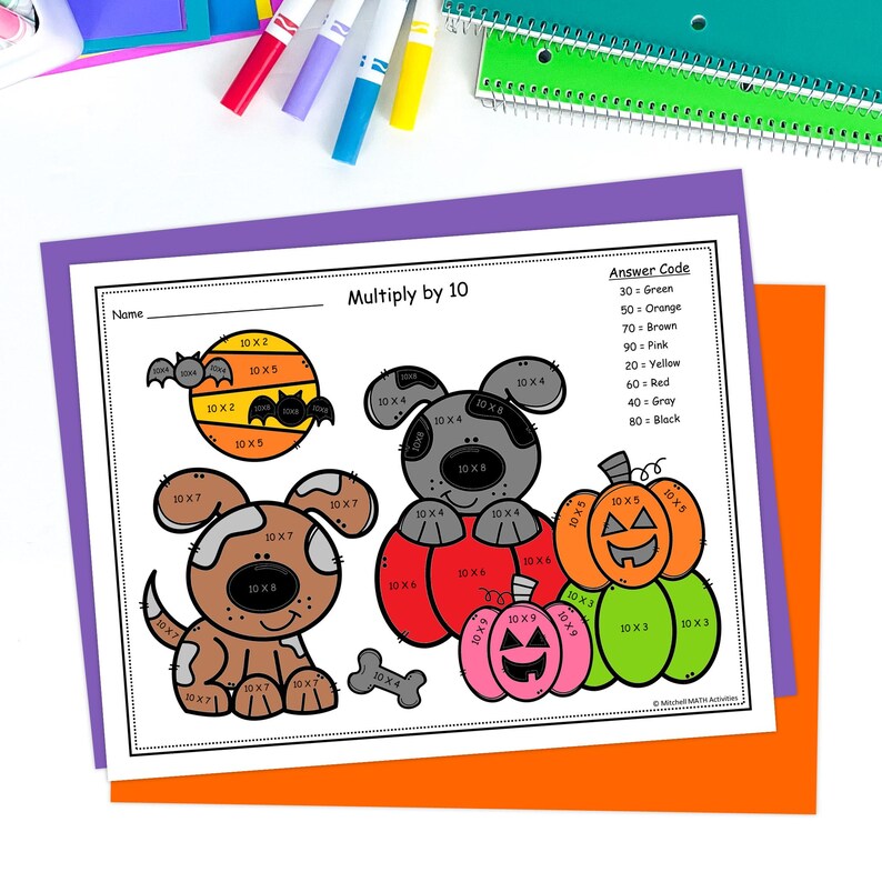 Halloween Multiplication Fact Fluency Practice Color by Code October ...