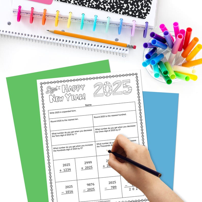 Happy New Year Math Worksheets for 2025 Fun Review for 2nd, 3rd, 4th ...