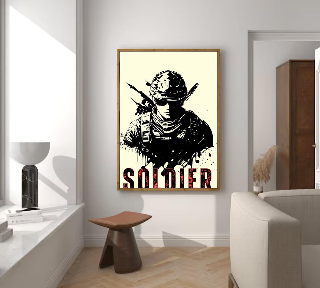 Vintage World War 2 Soldier Poster, Military Battlefield Print, Soldier ...