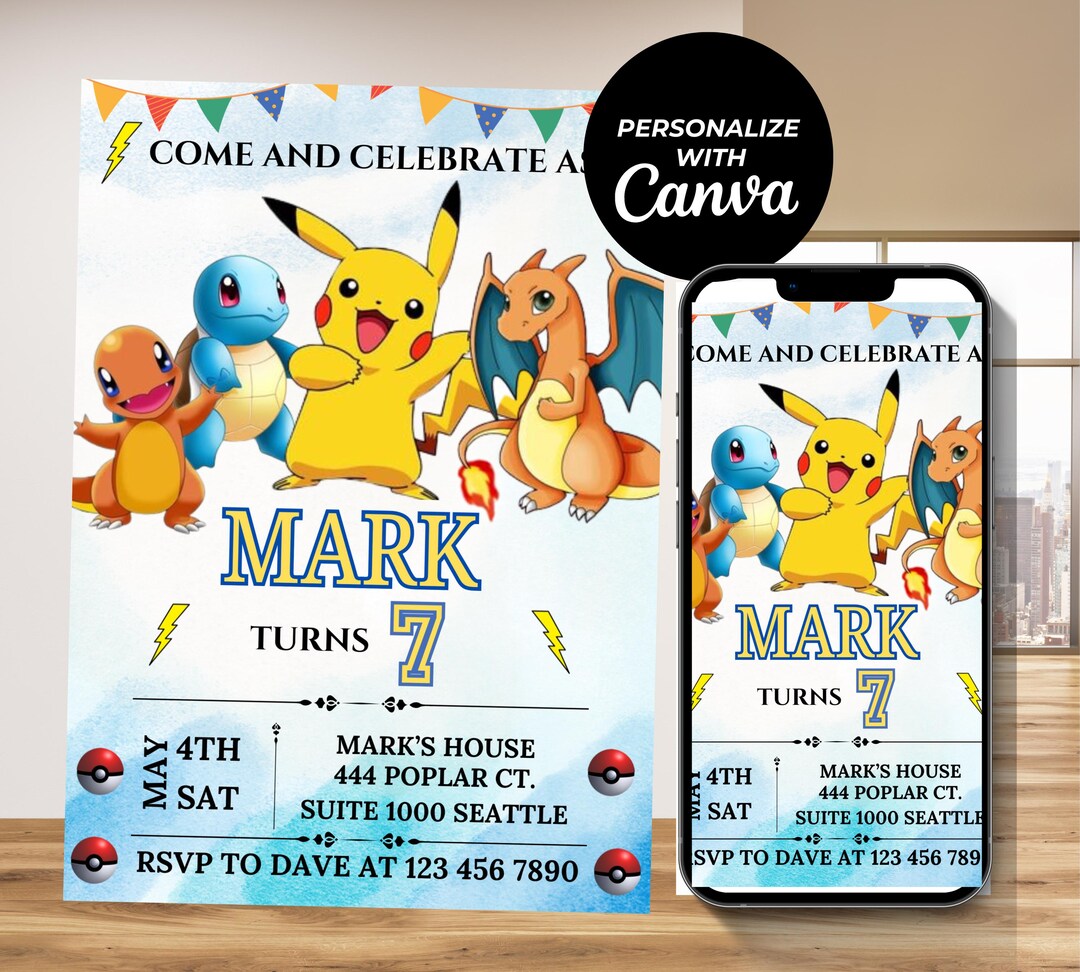 Printable Birthday Invitation, Anime Birthday Invite, Pokemon ...