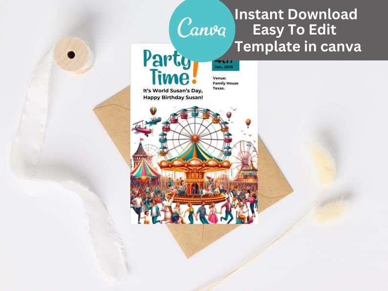 Fun Birthday Card Printable Party Time Editable Download Customizable ...