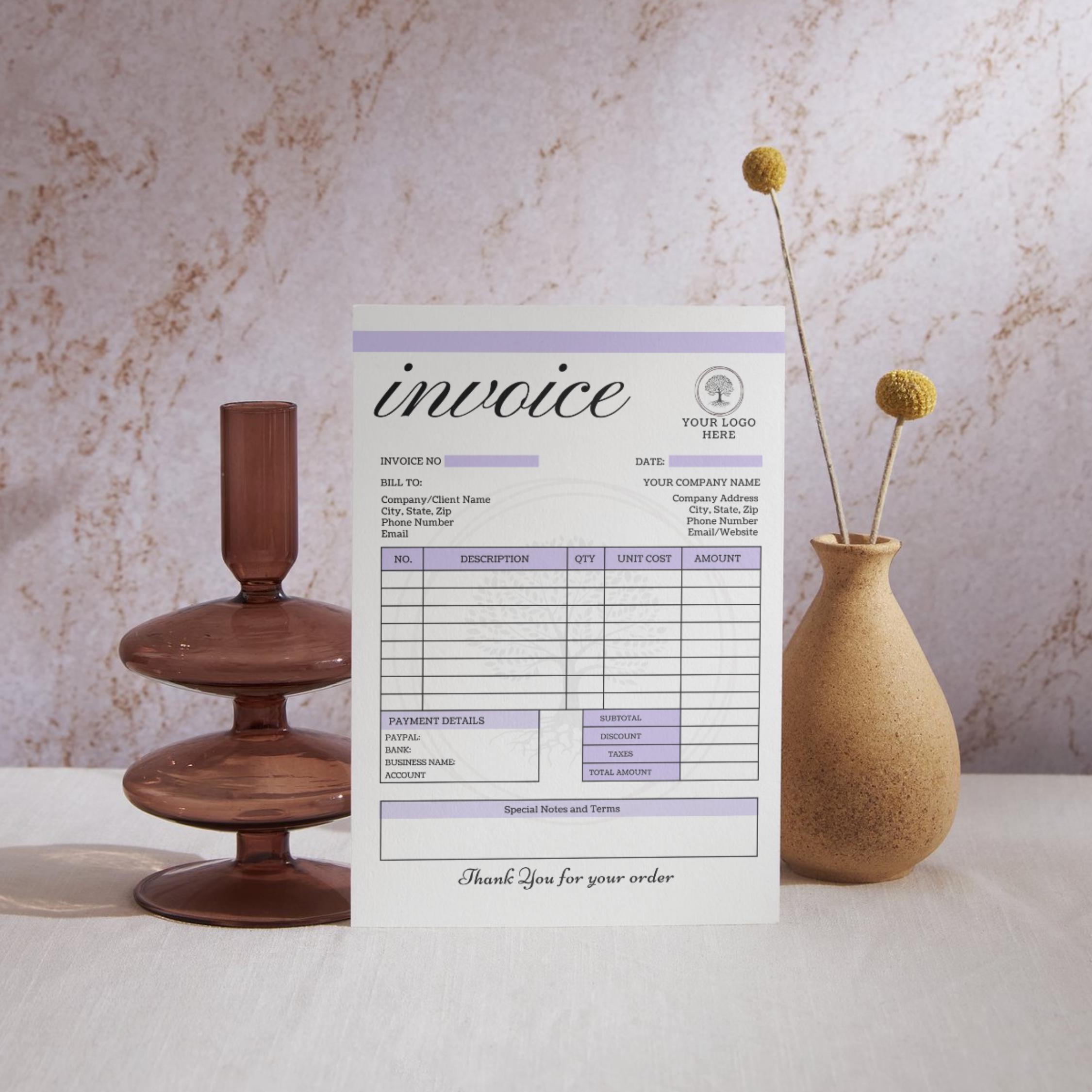 Editable Invoice Template, Printable Order Form Invoice, 5 Premade ...