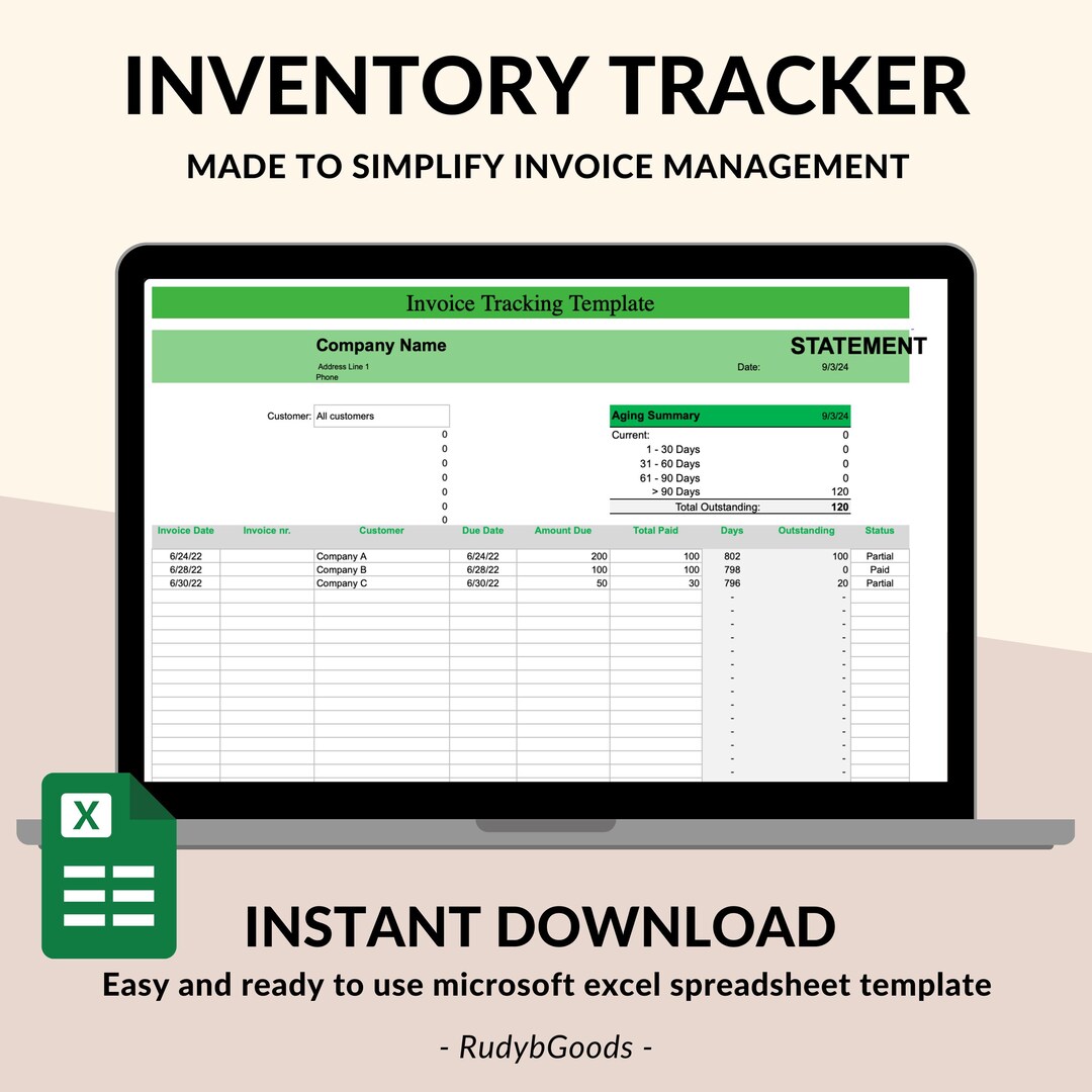 Invoice Tracker Excel Spreadsheet for Business, Spreadsheet Customer ...