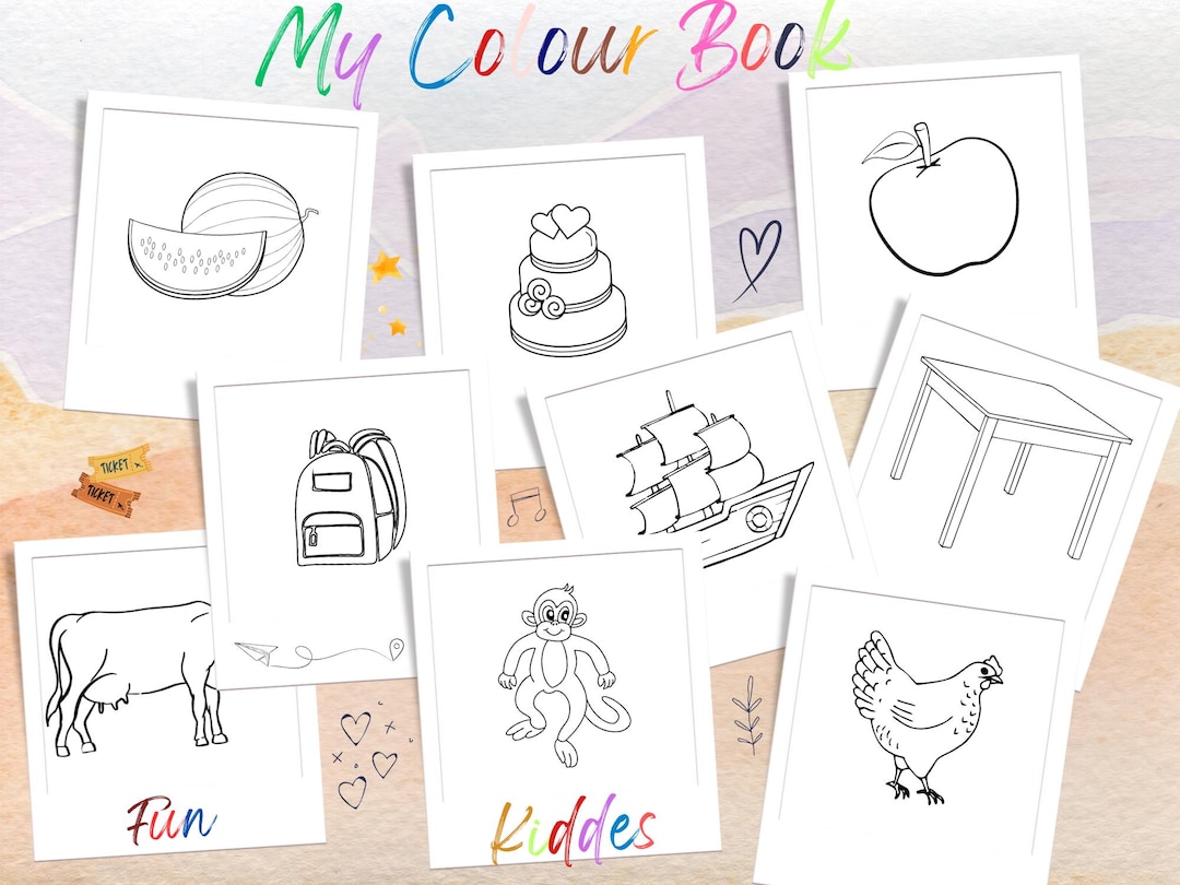 Printable Children's Coloring Book - Cute Objects Theme, Kiddies ...