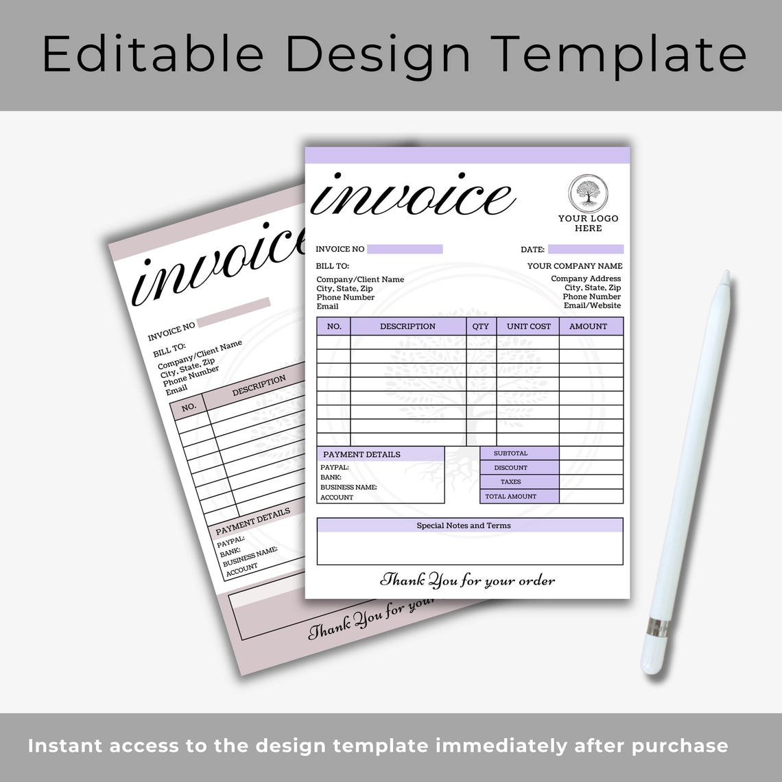 Editable Invoice Template, Order Form Template, Printable Small ...