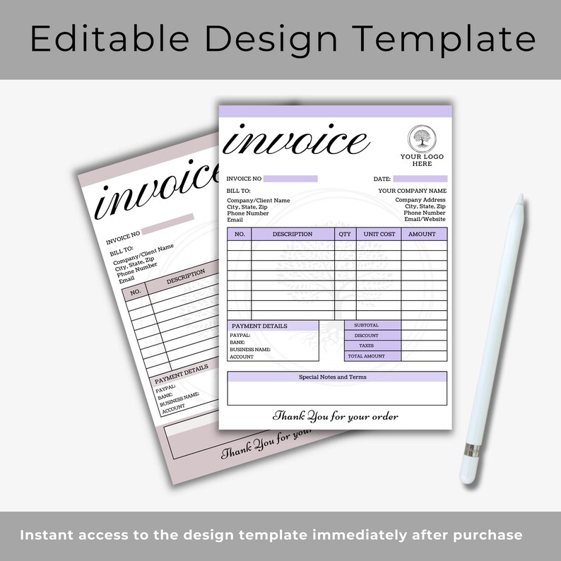 Editable Invoice Template, Order Form Template, Printable Small ...