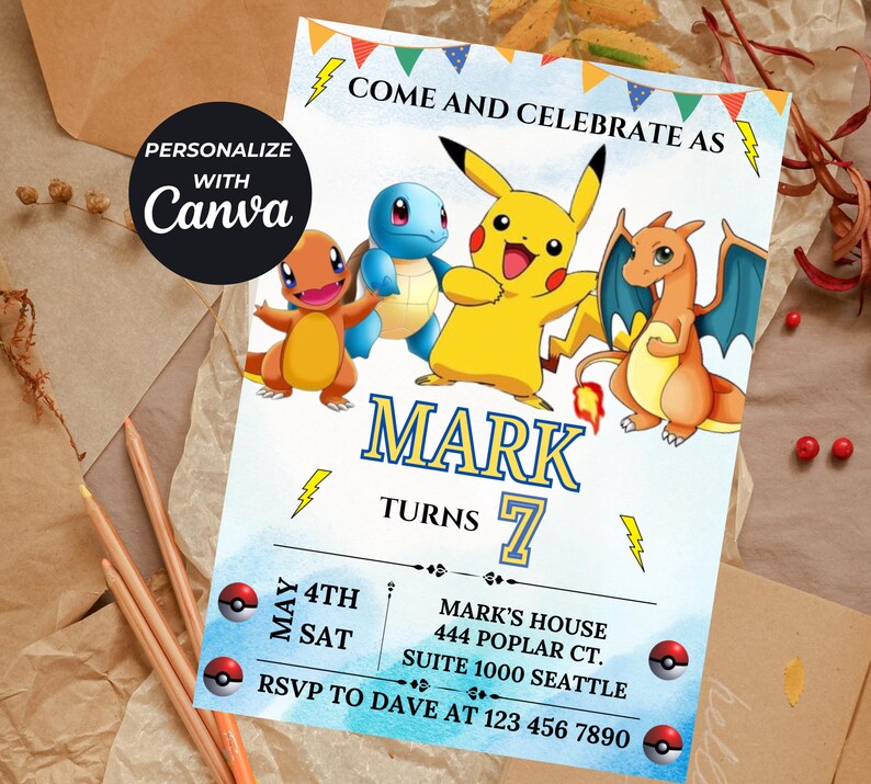 Printable Birthday Invitation, Anime Birthday Invite, Pokemon ...