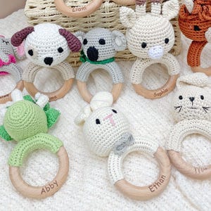 Crochet Toy Rattle for Babies, Personalized Wooden Rattle Ring for ...